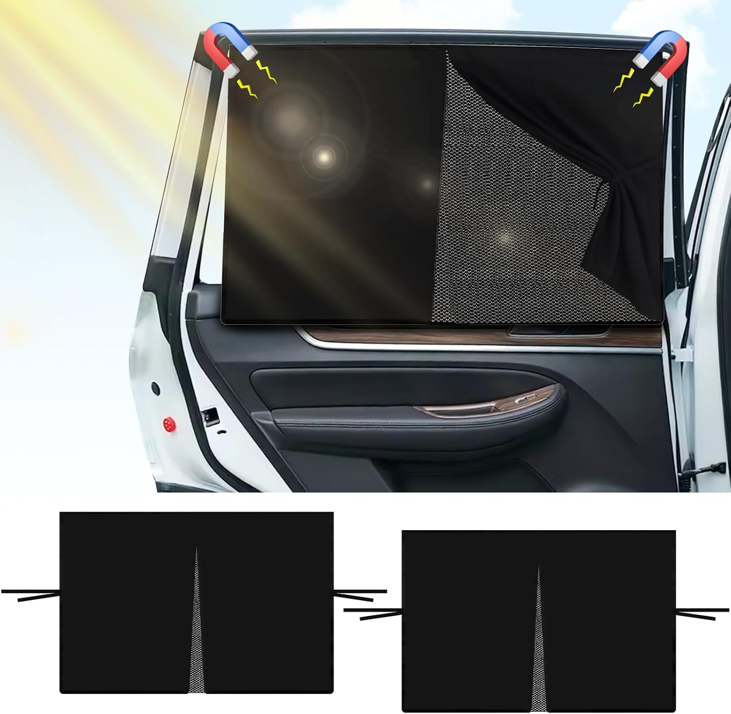 Amazon.com: Zmoso 2 Pack Car Shades for Side Windows, Black Magnetic Breathable Double Layer ...
