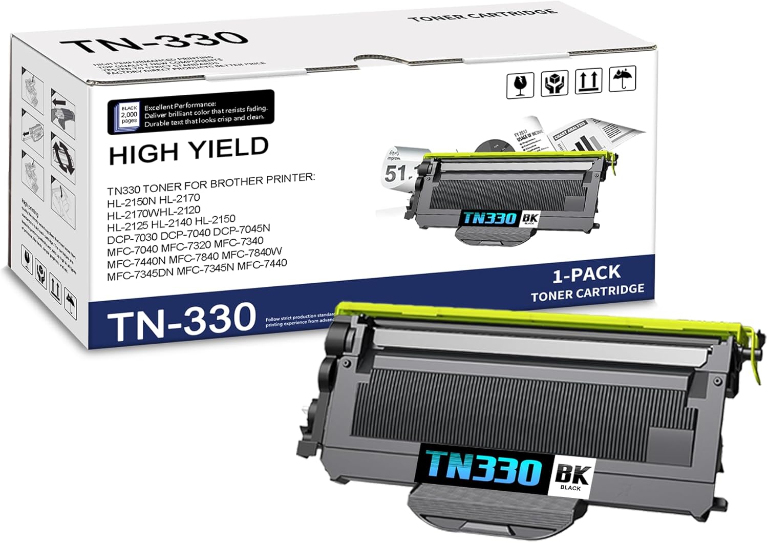Amazon.com: 1-Pack TN330 High Yield Black Toner Cartridge, Replacement for Brother TN-330 for ...