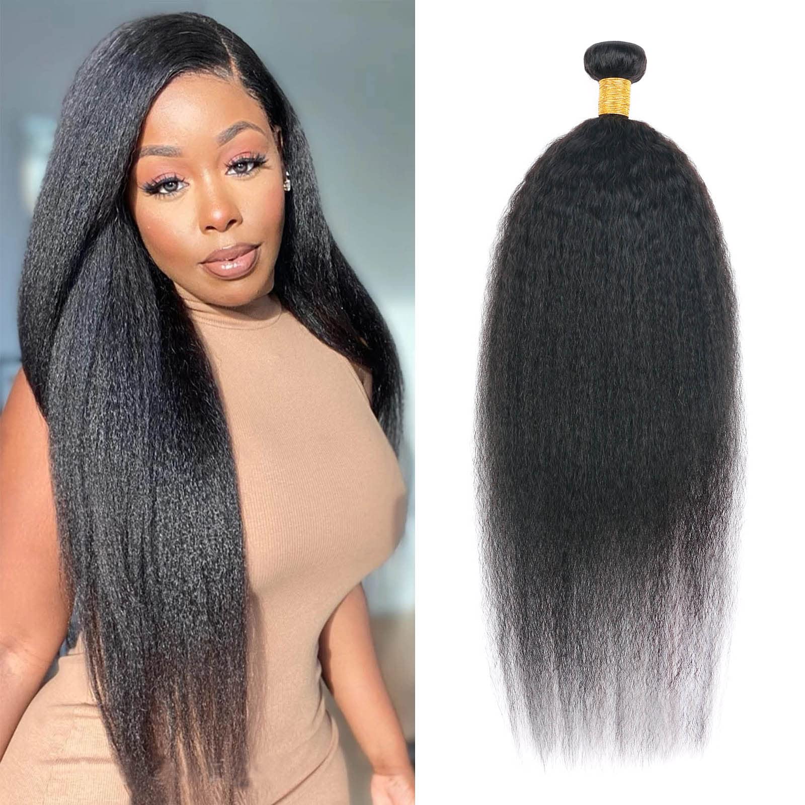 Huarisi Yaki Straight Bundles Human Hair Single Bundles 24 inch Kinky ...