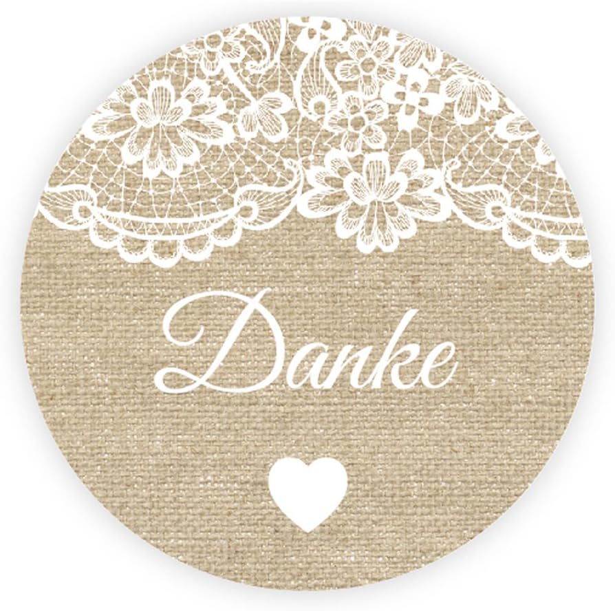 100 Danke Aufkleber Sticker - Burlap und Lace Effekt Sticker - 4 cm ...