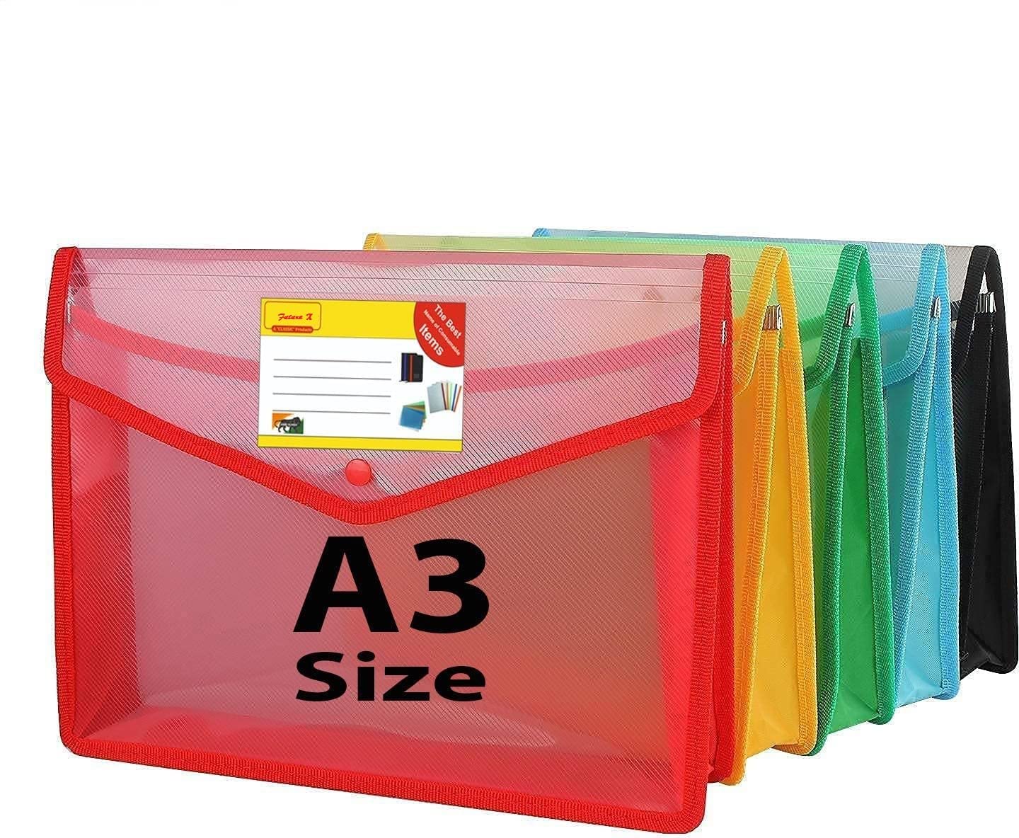 FUTURE X A3 Size Document Bag Set (Pack of 4) - Transparent Button ...