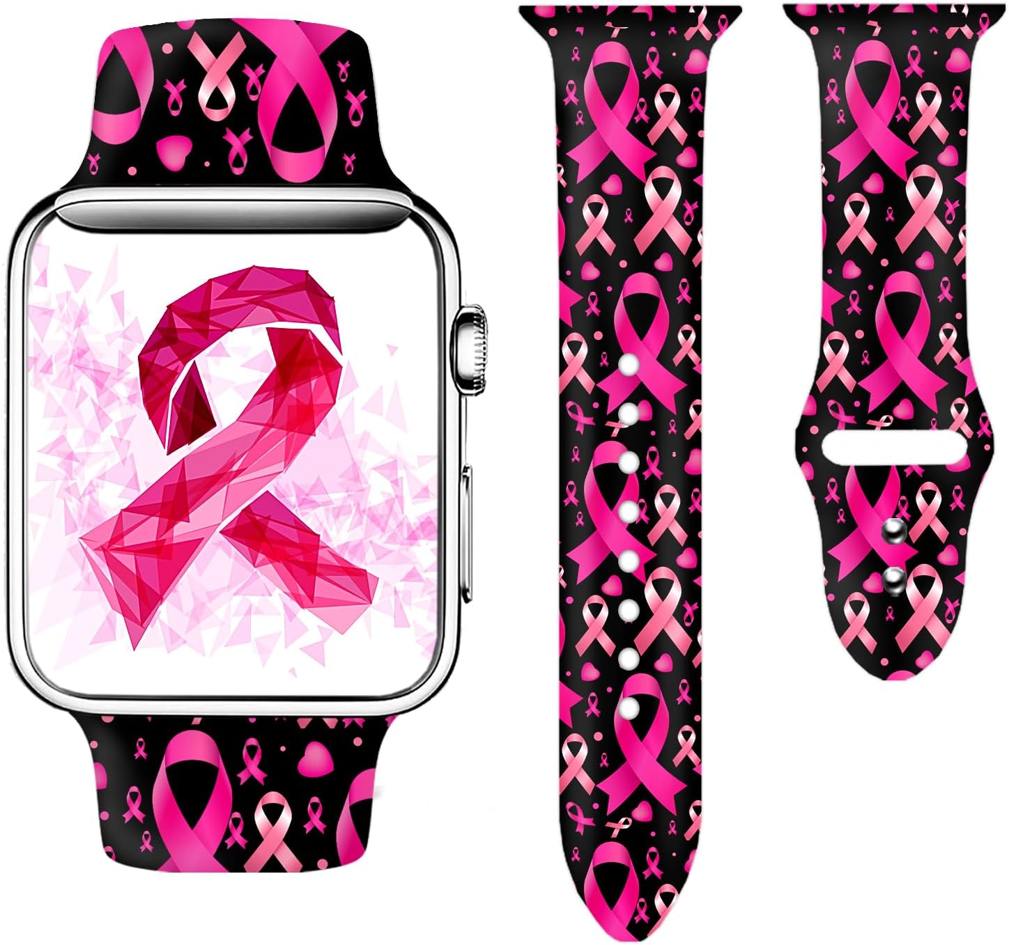 Amazon.com: Pink breast cancer awareness ribbon Watch Band Compatible ...