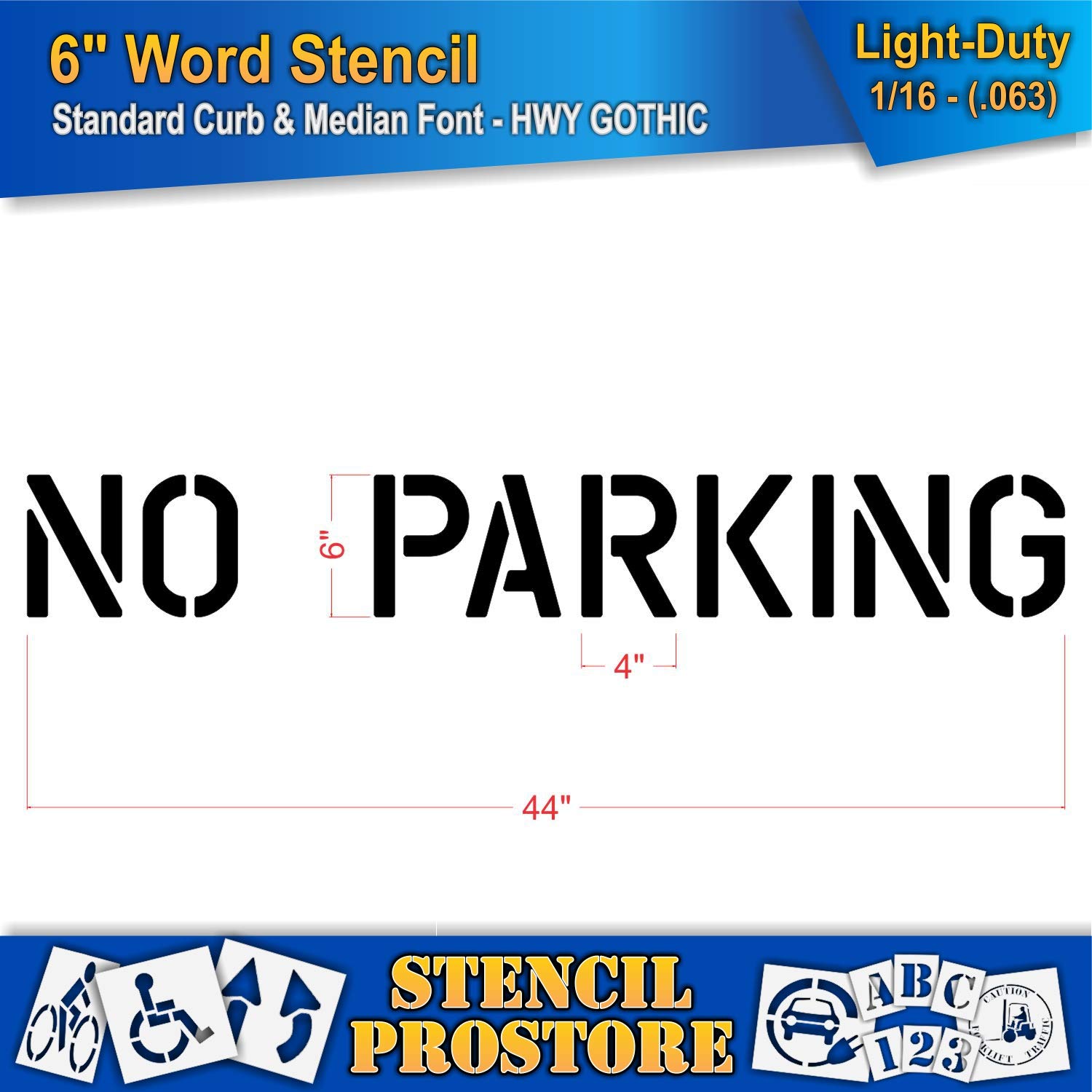 NO PARKING Marking Template Plastic 6 Inch NO PARKING Stencil - 44 Inch ...