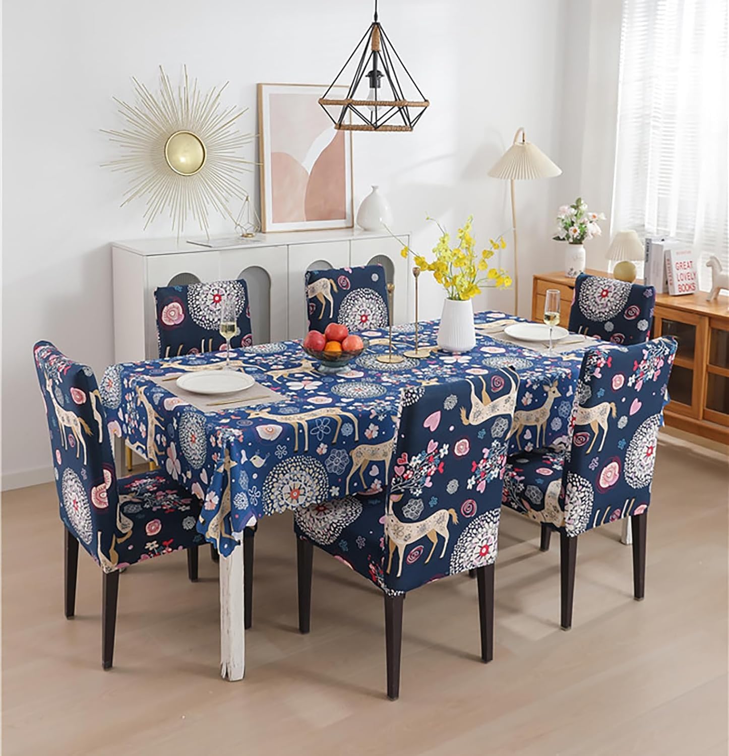 Favria Table Cloth Matching Dining Chair Cover Set Waterproof Oil Proof ...