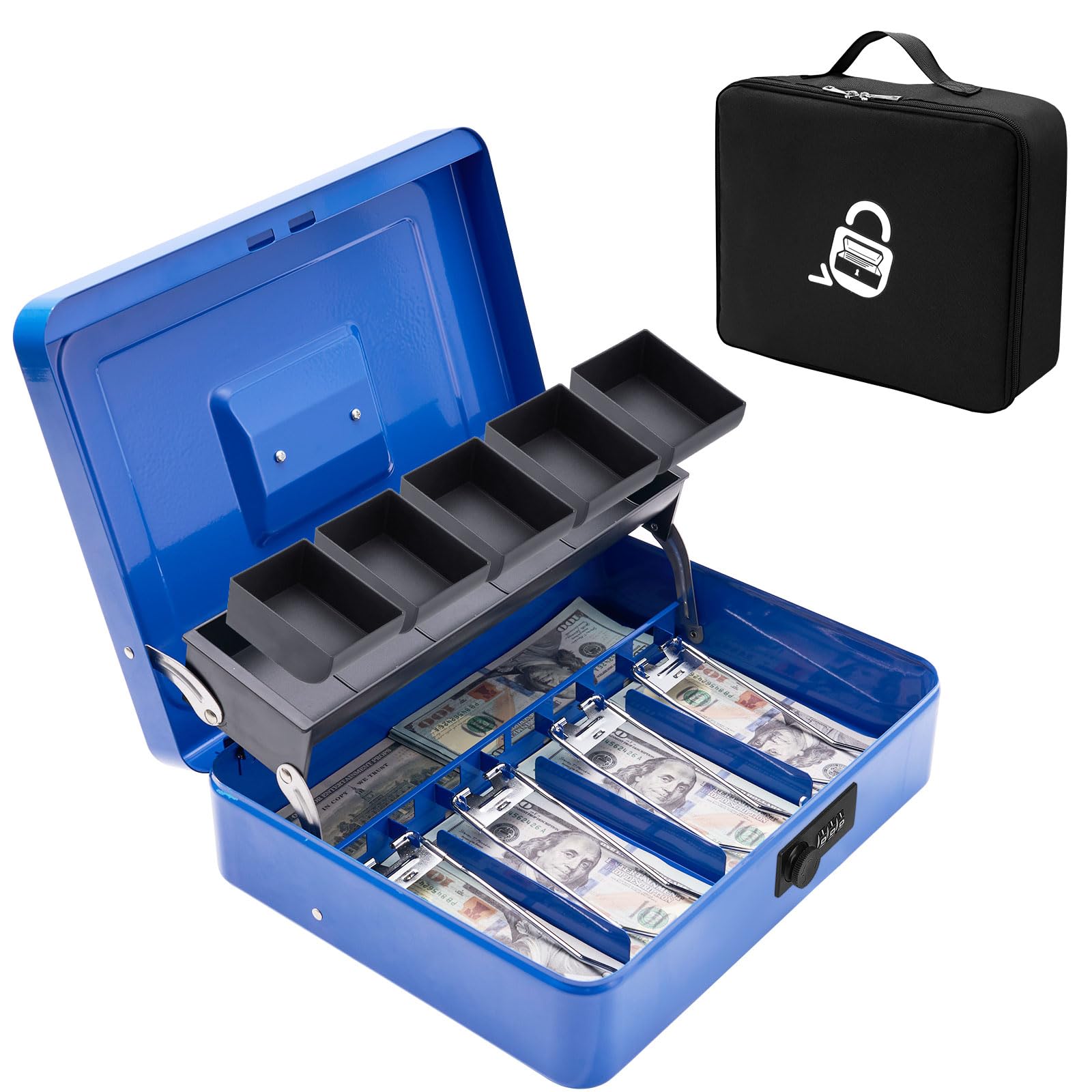 Amazon.com: Locking Cash Box with Carry Bag, Metal Money Box with Money ...