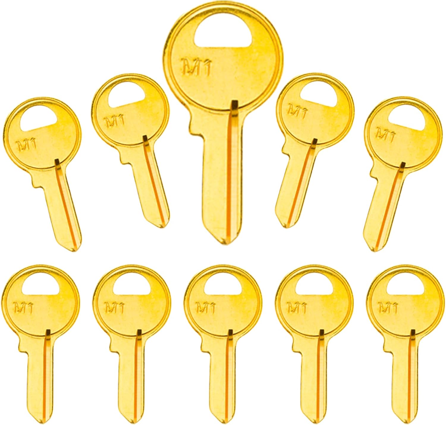 Brass Finish Key Blanks, M1 (MA1) Uncut Blank Keys, Pack of 10 Keys ...
