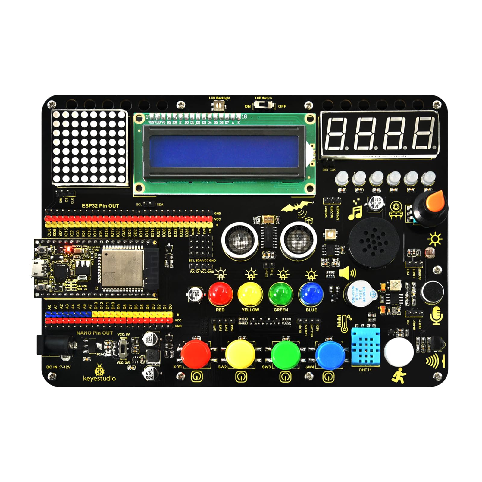 KEYESTUDIO Inventor Starter Kit for Arduino ESP32, Hardware Comes Pre-connected, Easy to Get ...
