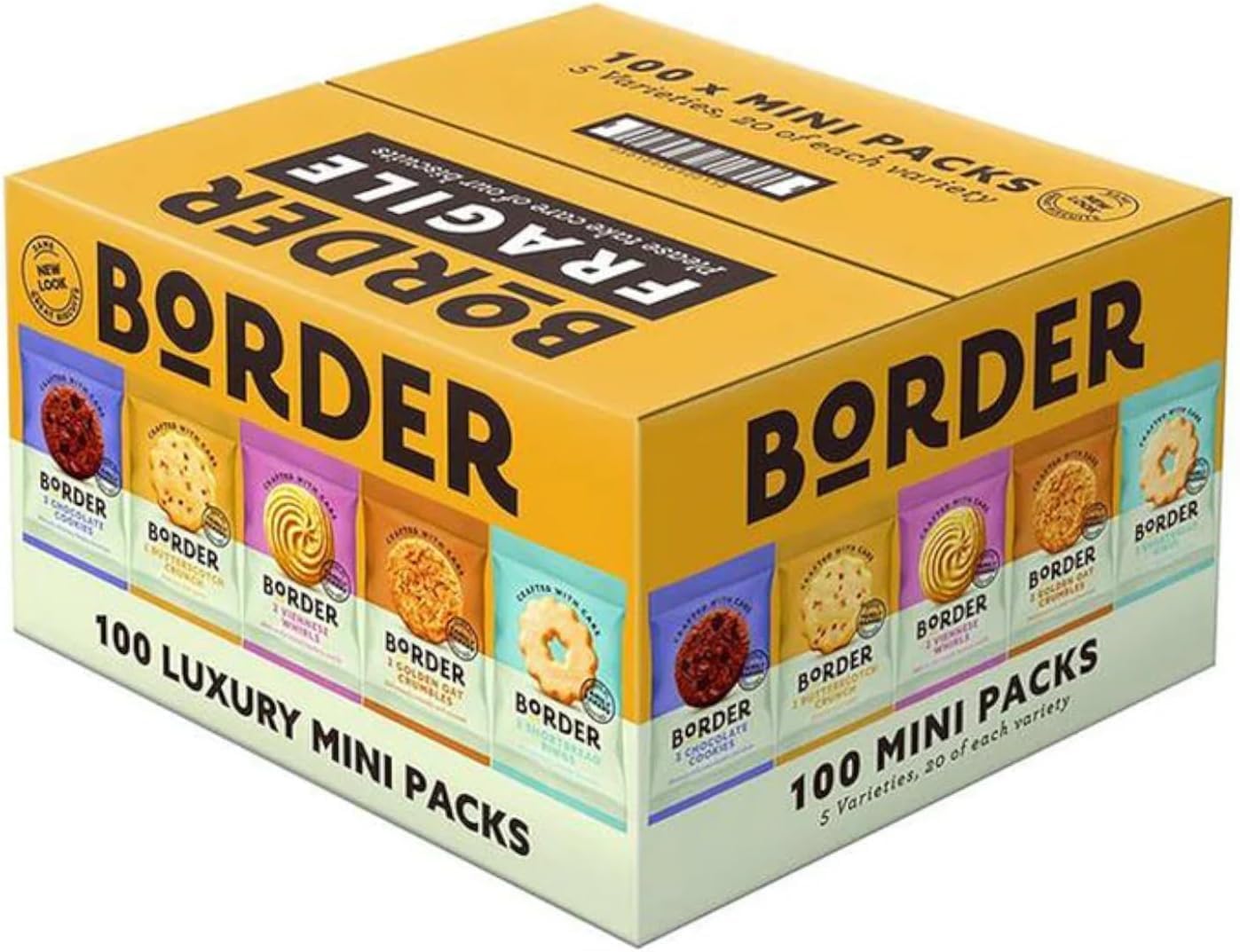 Border Biscuits Luxury Assorted Biscuit Selection 100 Mini Packs with 5 ...
