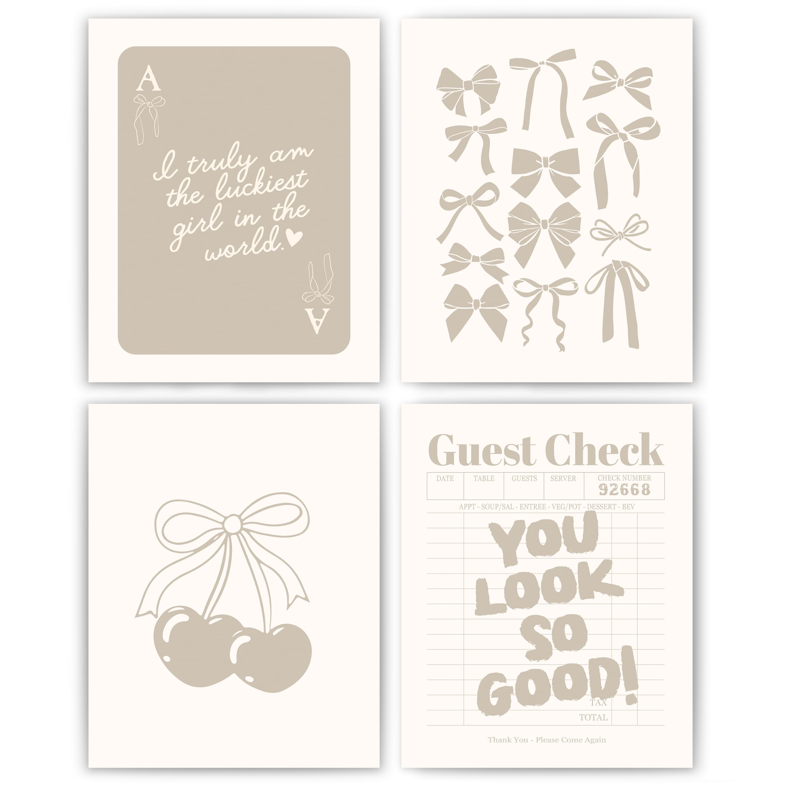 Amazon.com: okaxscm Beige Coquette Trendy Preppy Wall Art Prints Set of ...