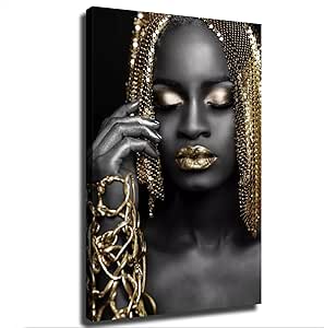 Amazon.com: SaiFfe African Art Black Gold Woman Poster Decorative ...