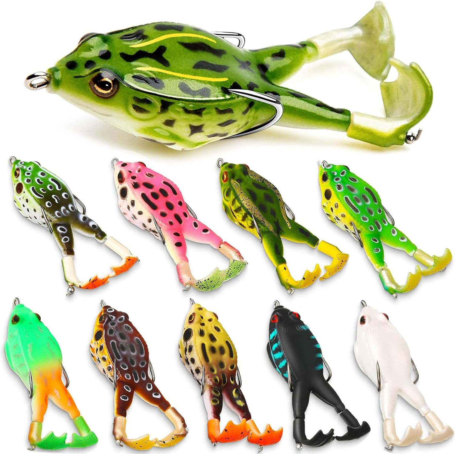 Amazon.com : MCCVBFHH 10 Pcs Frog Fishing Lures,Topwater Frog Fishing ...