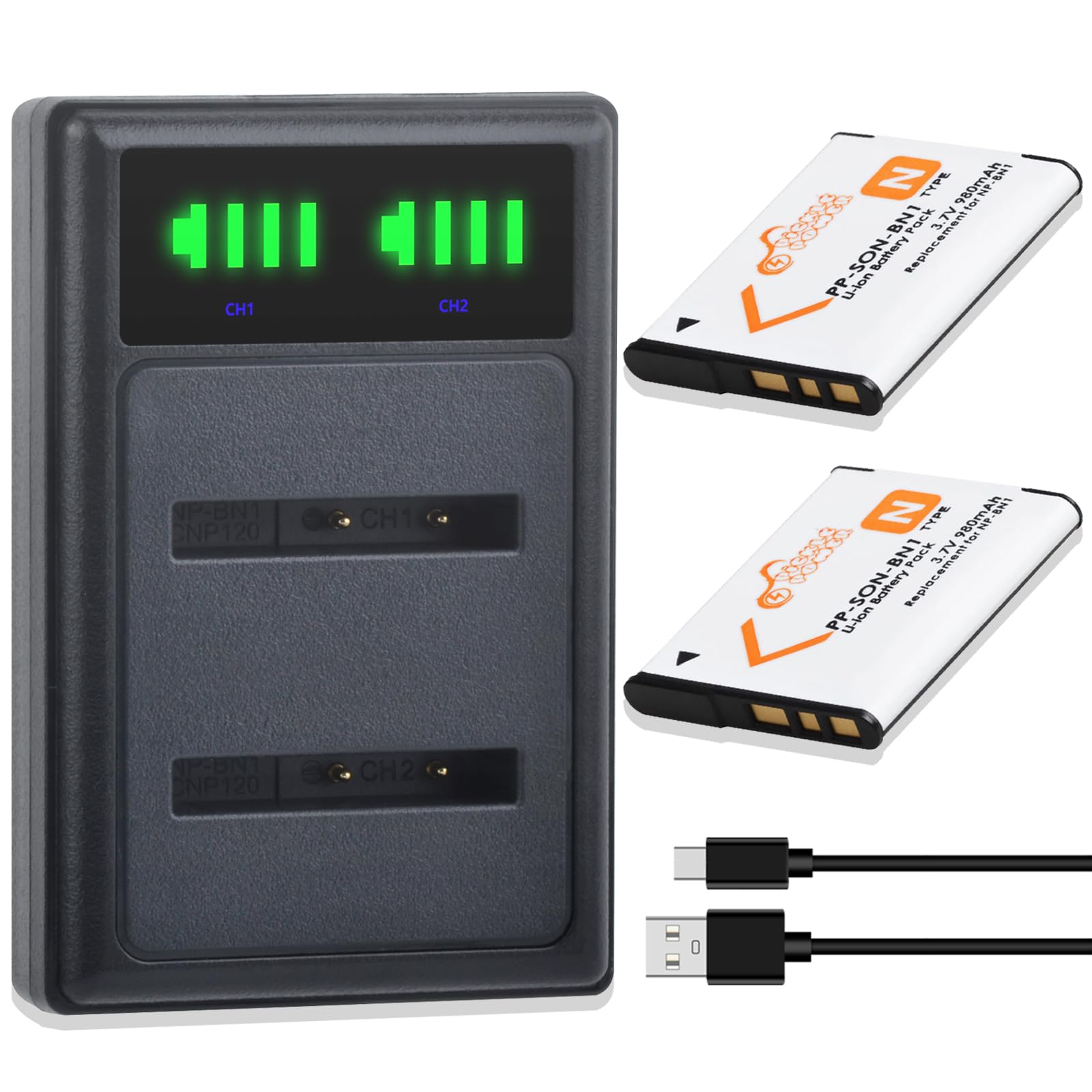 Amazon.com: Pickle Power 2Pcs NP-BN1 Battery and LED USB Dual Charger ...