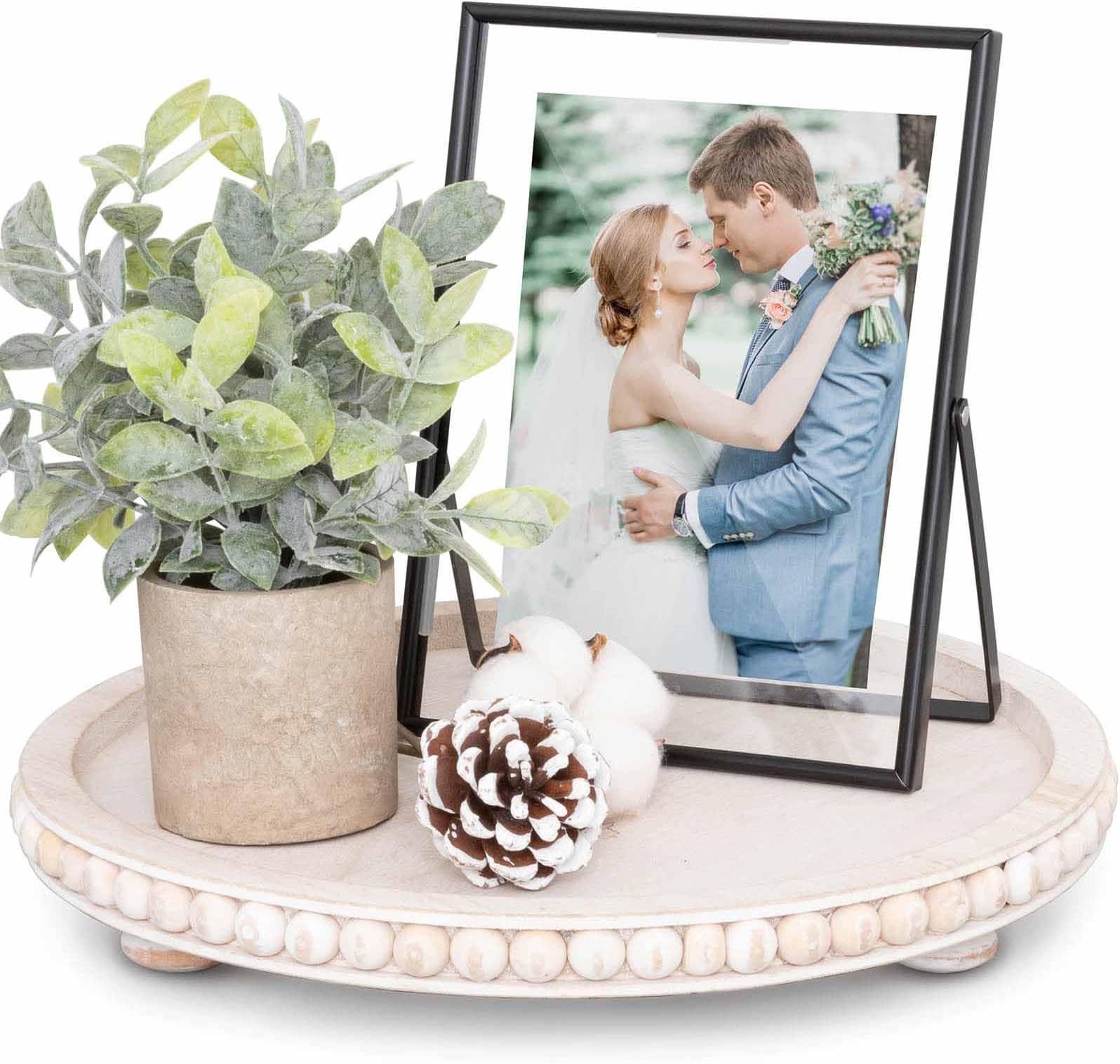 Amazon.com: Round Wood Tray/w Wood Bead Garland - 13" Decorative Trays ...