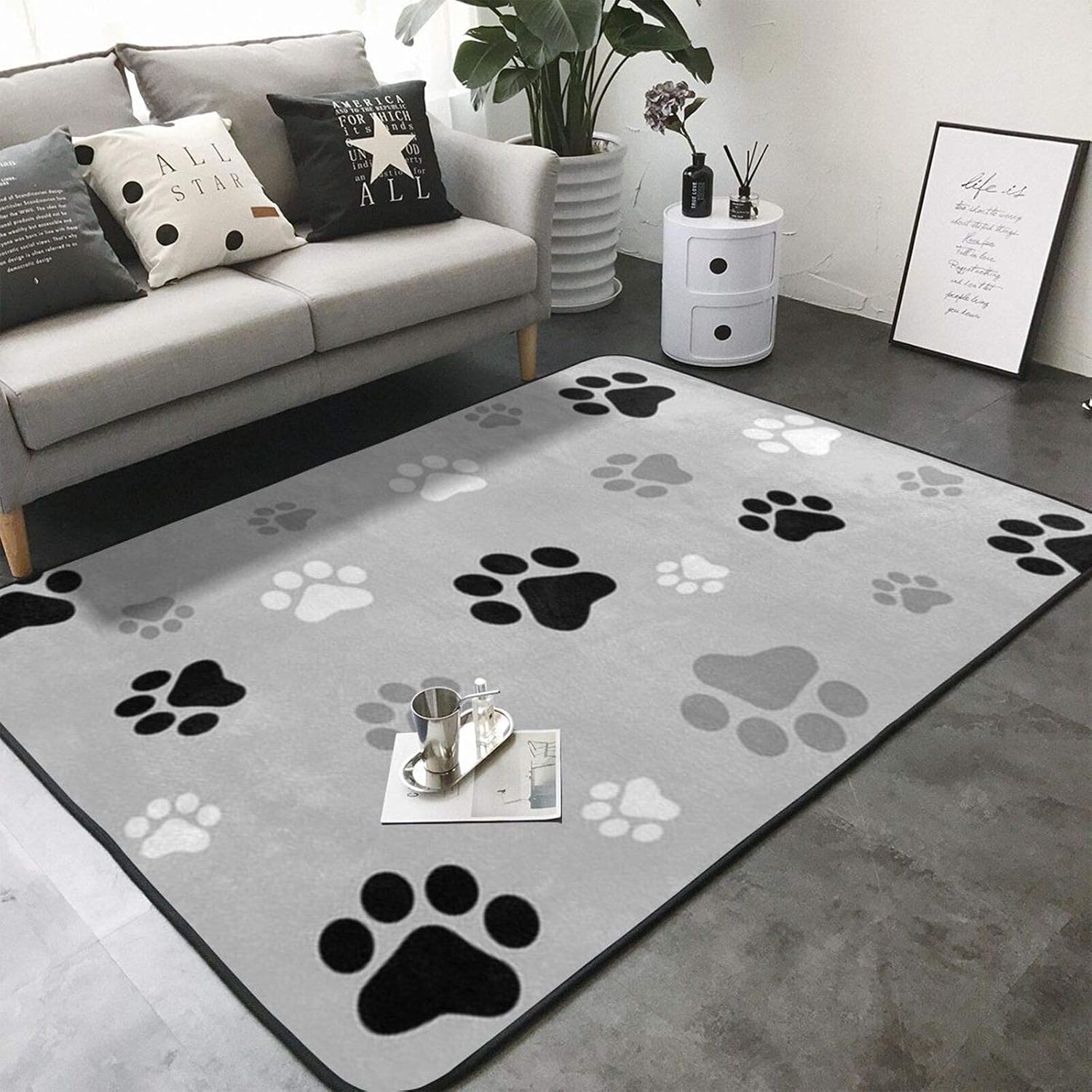 Amazon.com: Simple and Cute Animal Puppy Paw Prints Area Rugs, Grey ...