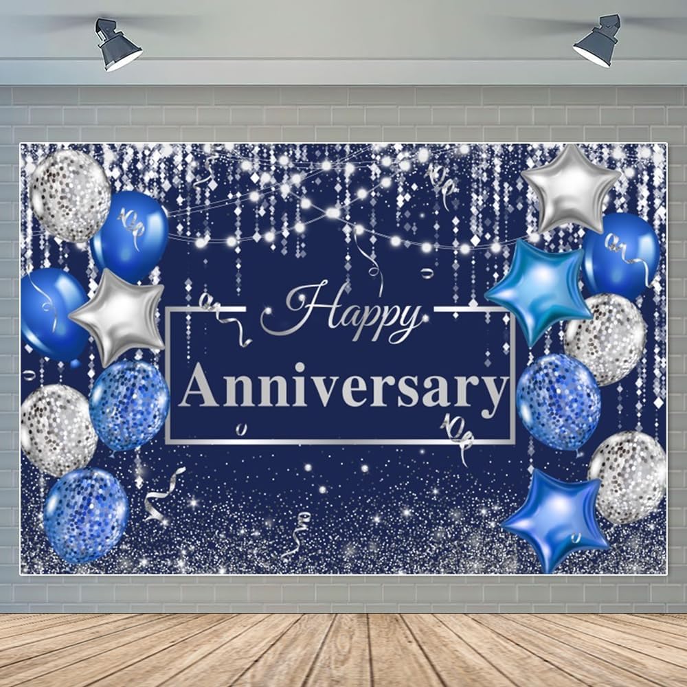 Amazon.com : Happy Anniversary Backdrop Wedding Anniversary Banner Navy ...