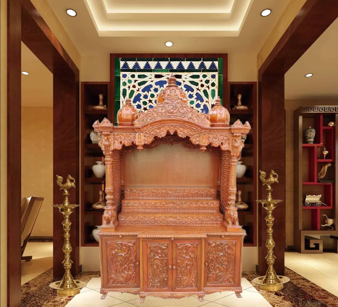 Shilpi Large Size Wooden Handcarved Temple Wooden Mandir with Bottom ...
