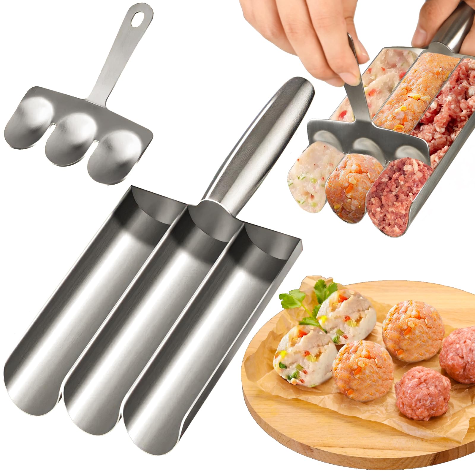 Amazon.com: 3-in-1 Meatball Maker Tool, Stainless Steel Meat Baller ...