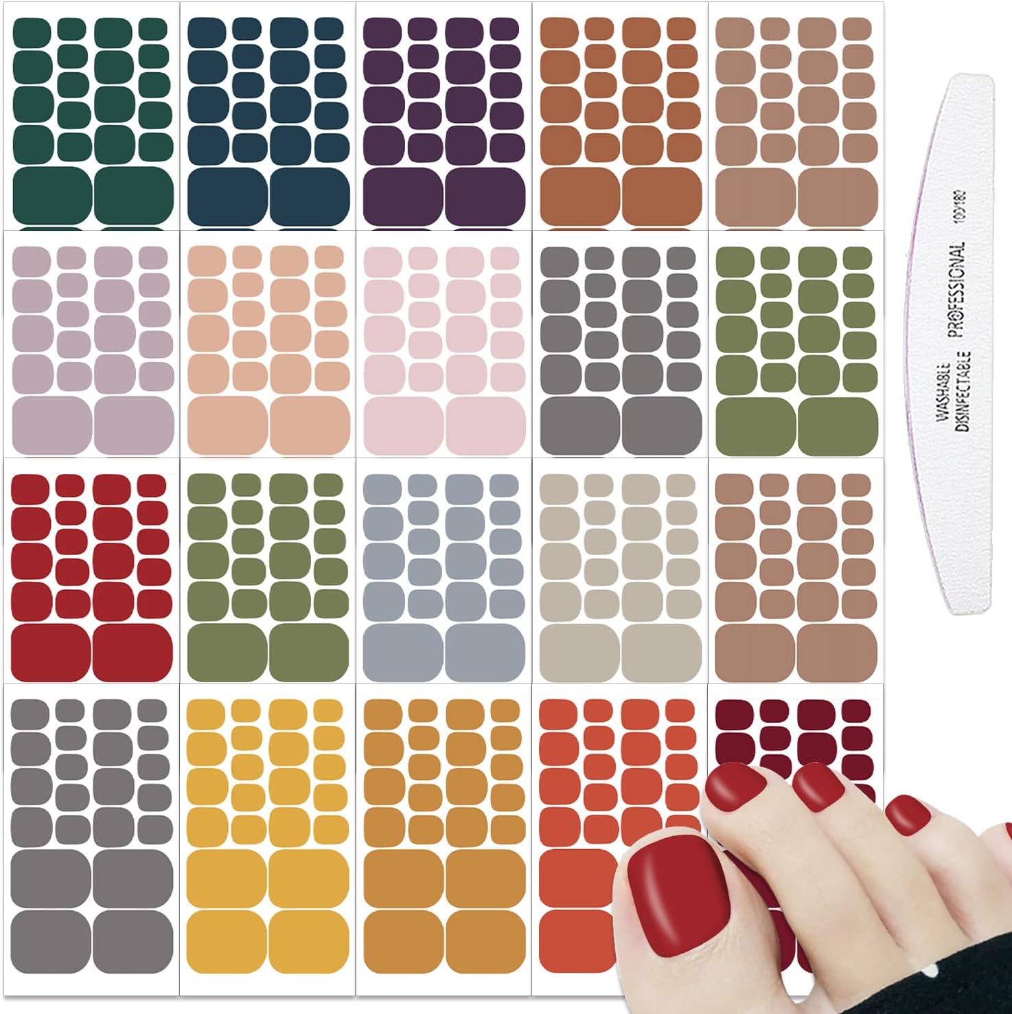 Amazon.com: WOKOTO 20 Sheets Toe Nail Stickers Solid Color Full Nail ...