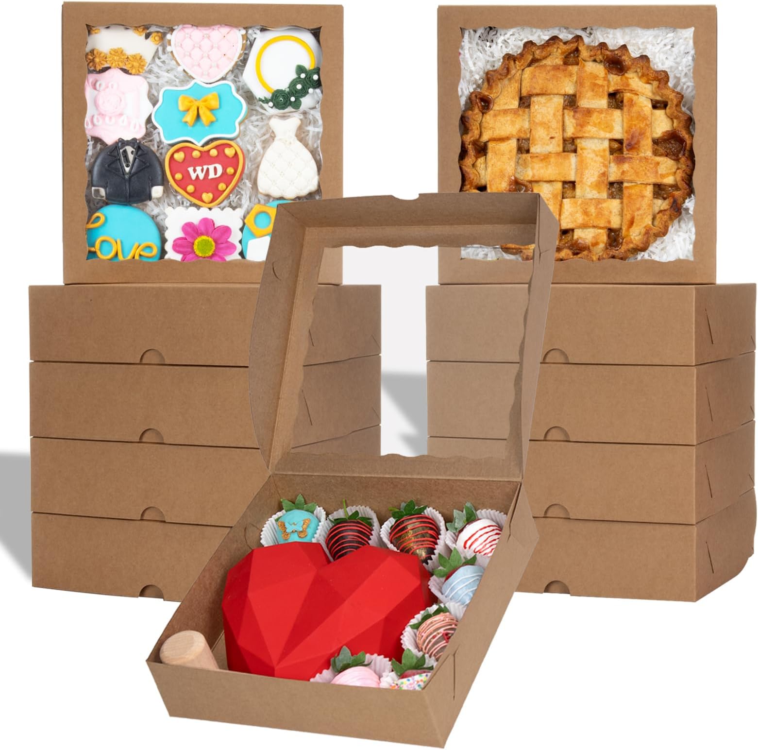 Amazon.com: ONE MORE [25pcs] 9inch Kraft Brown Bakery Boxes, Large Pie ...