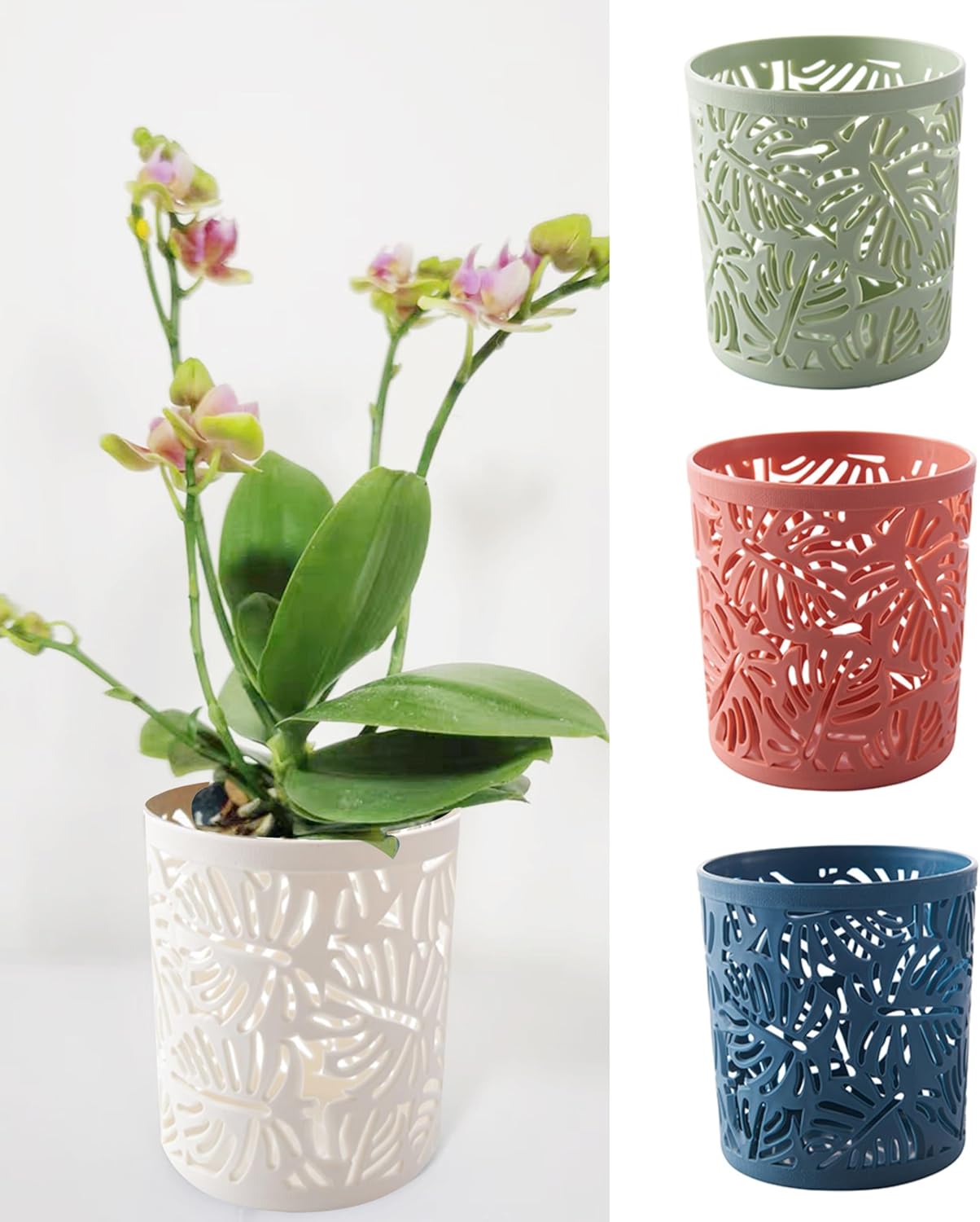 YISSEN Set of 4 Small Plastic Orchid Pots with Holes - Decorative ...