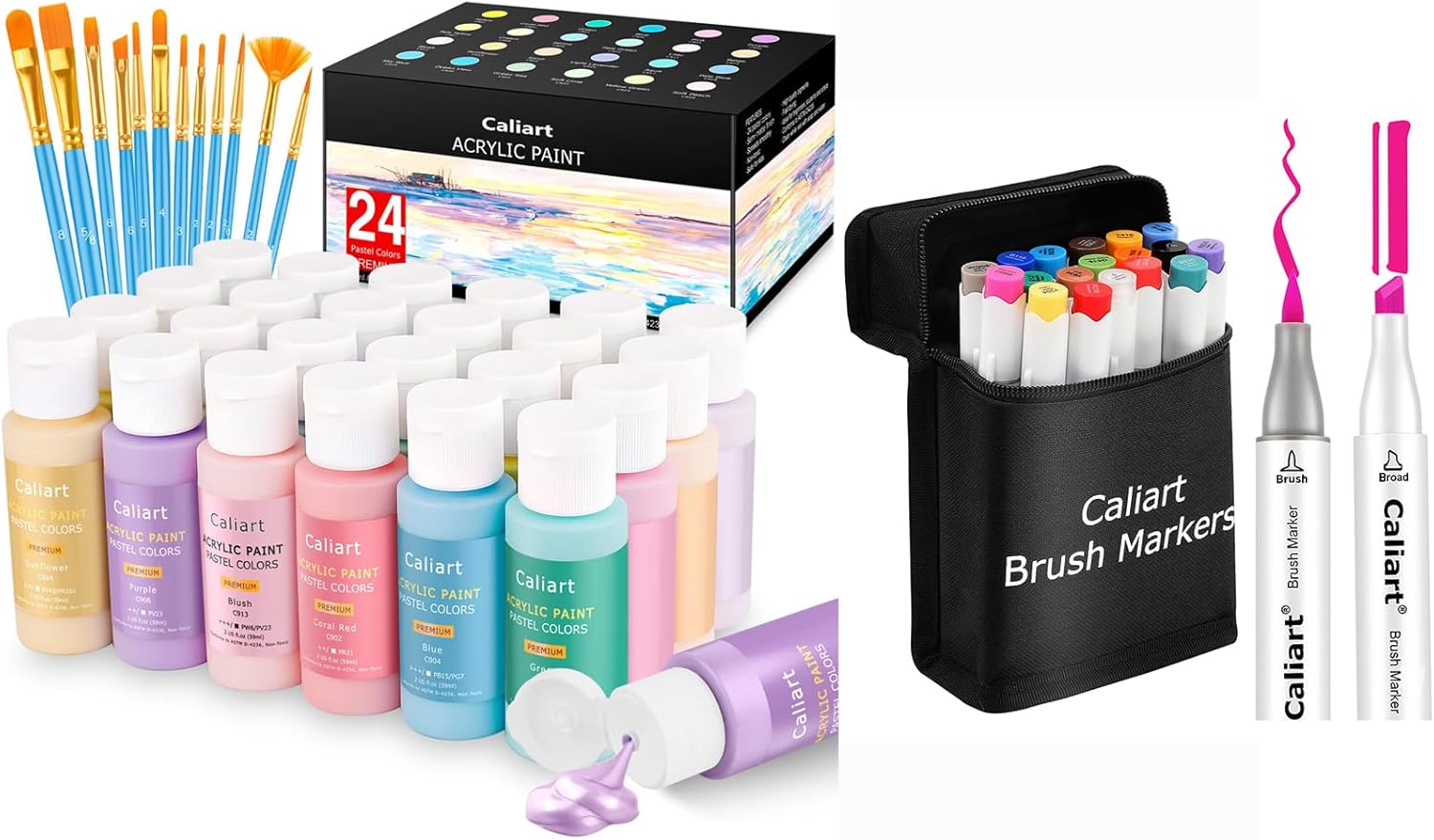 Amazon.com: Caliart 24 Colors Pastel Acrylic Paint Set with 12 Brushes ...