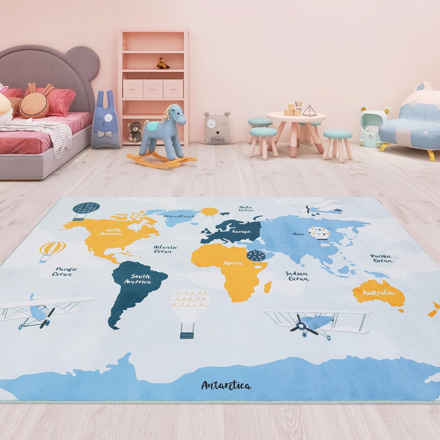 Amazon.com: World Map Kids Area Rug, Educational Game Carpet Non Slip ...