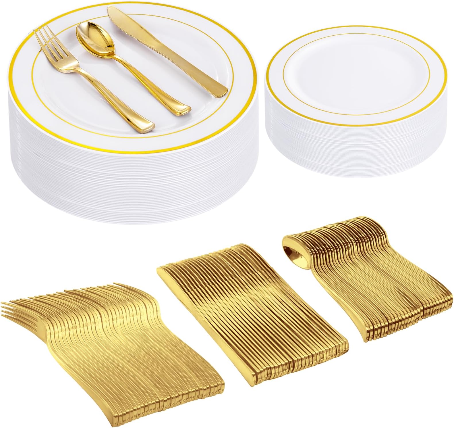 Amazon.com: Tioncy 200 Pcs Gold Plastic Dessert Plates with Mini Forks ...