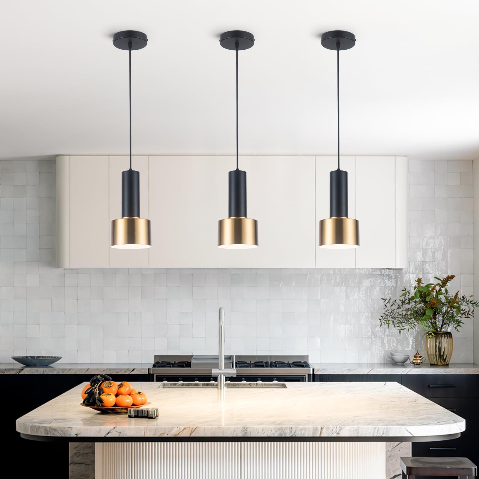 Omgomne Kitchen Pendant Lighting Over Island Set of 3, Black Gold ...