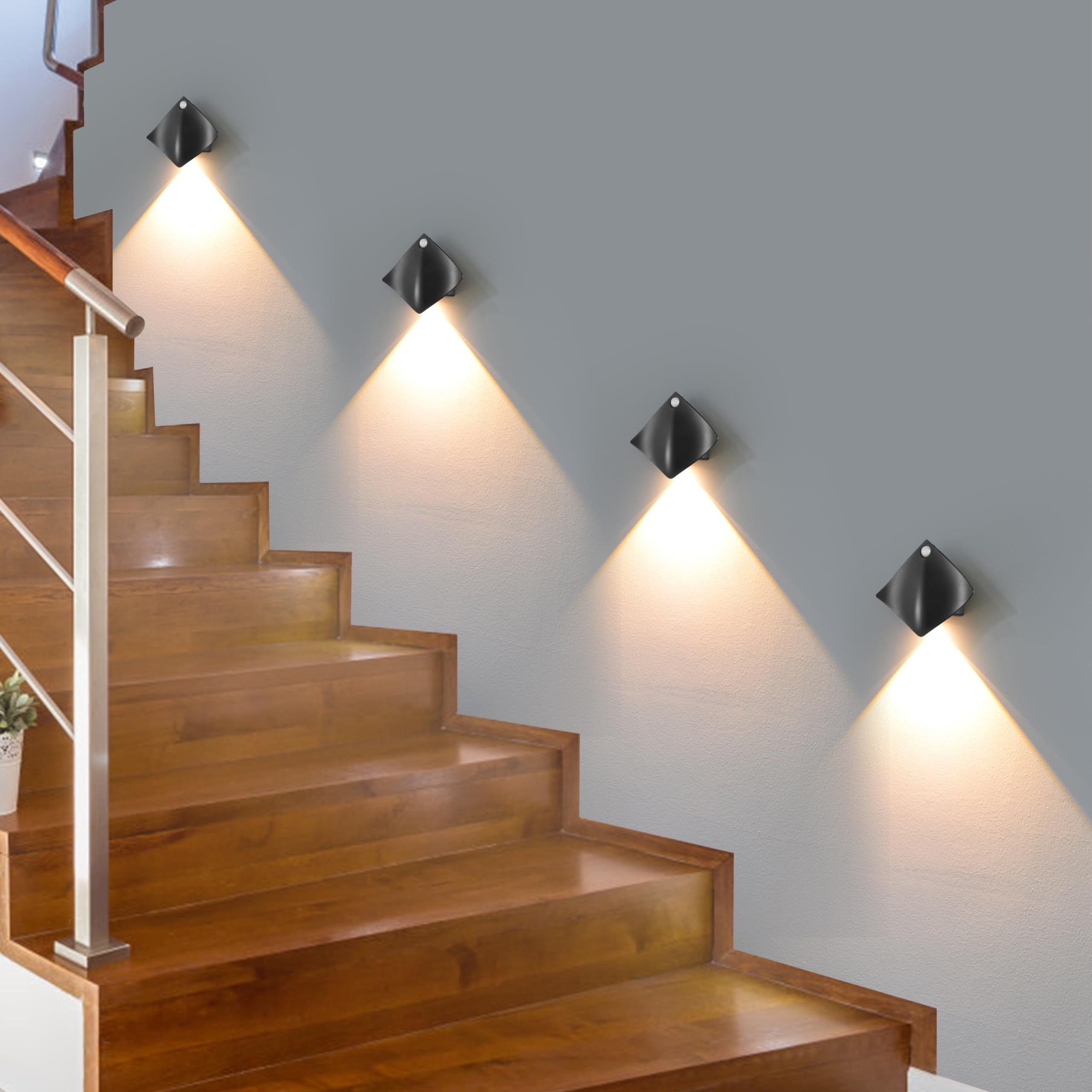 XCOFZOB Rechargeable Wall Lights Set of 4, Magnetic Stair Lights Motion ...