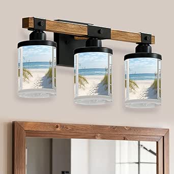 Bathroom Light Fixture, Modern Beach Window Coastal Seascape Scene Fake ...