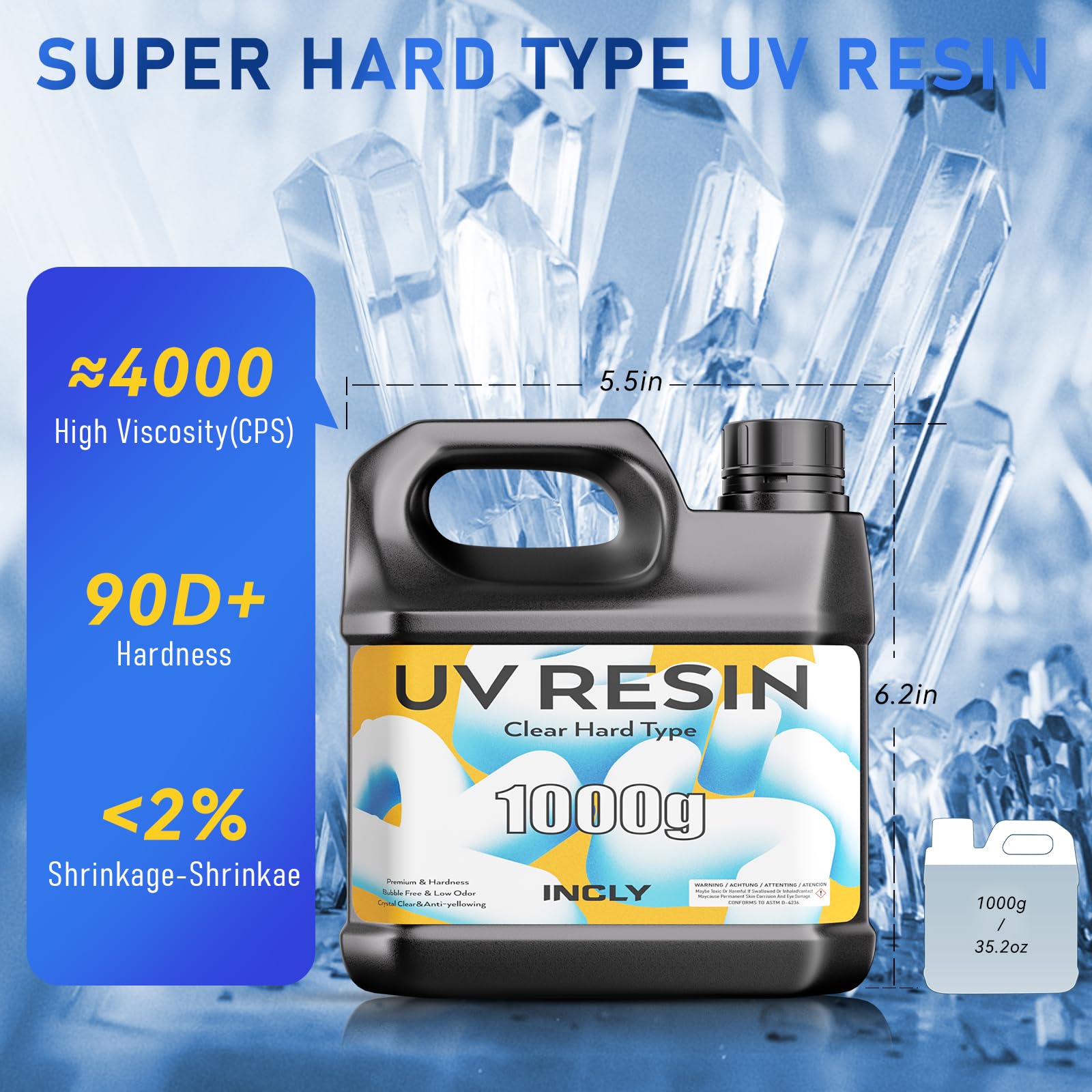 UV Resin 1000g, INCLY Crystal Clear UV Cure Resin, High Viscosity ...