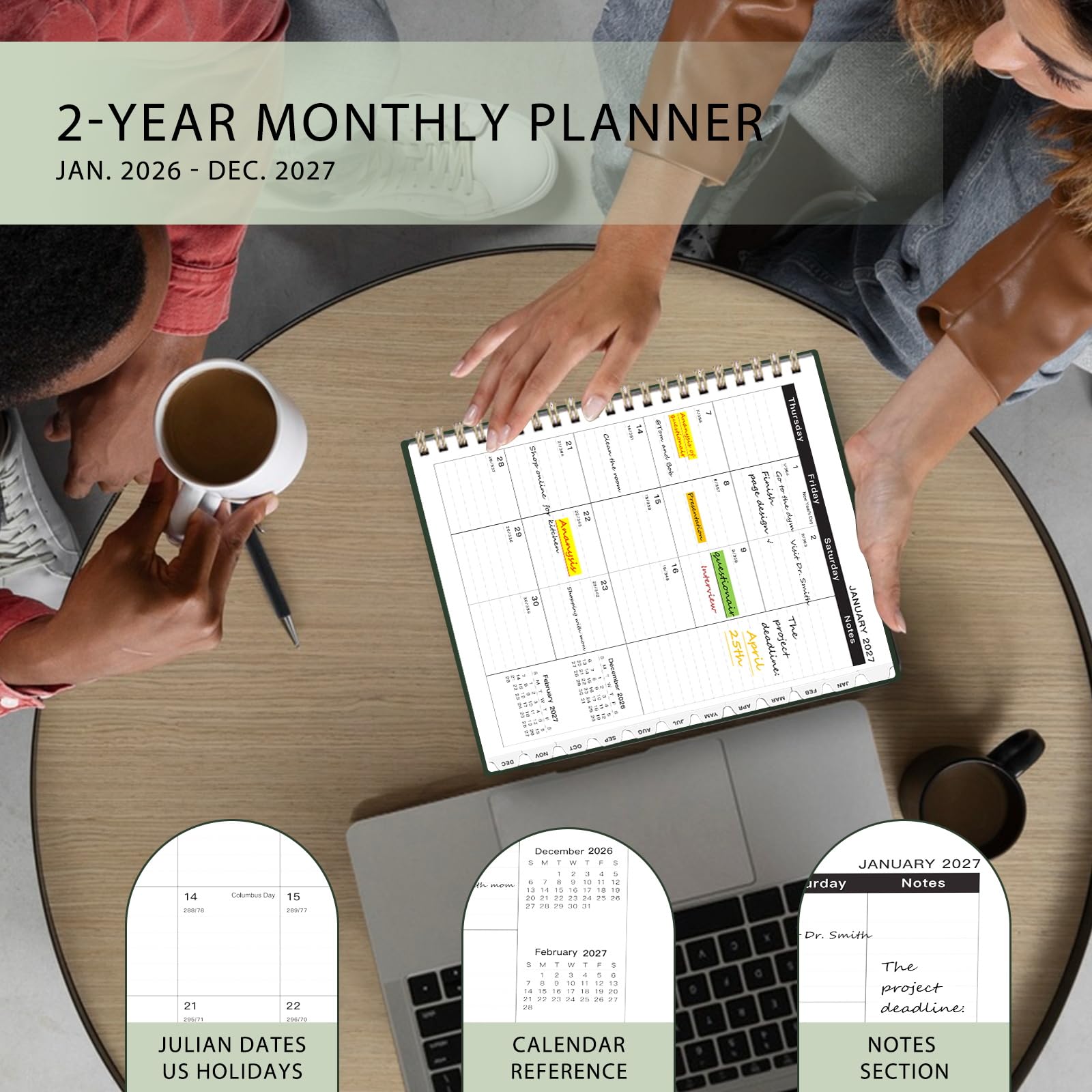 2 Year Monthly Planner Spiral Bound Calendar Book 7x10 Inch Monthly ...