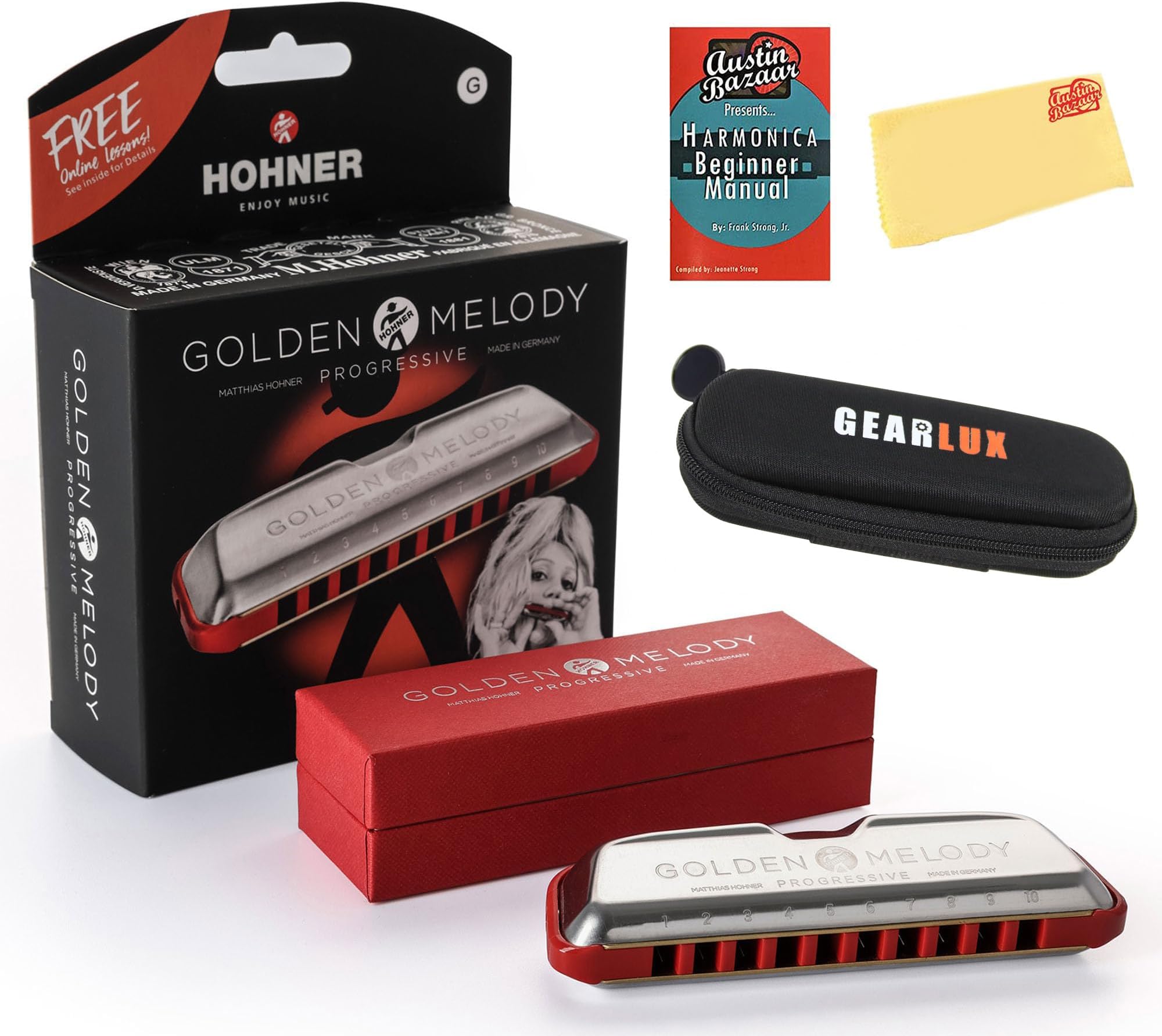 Amazon.com: Hohner Golden Melody Harmonica - Key of G Bundle with Zip ...