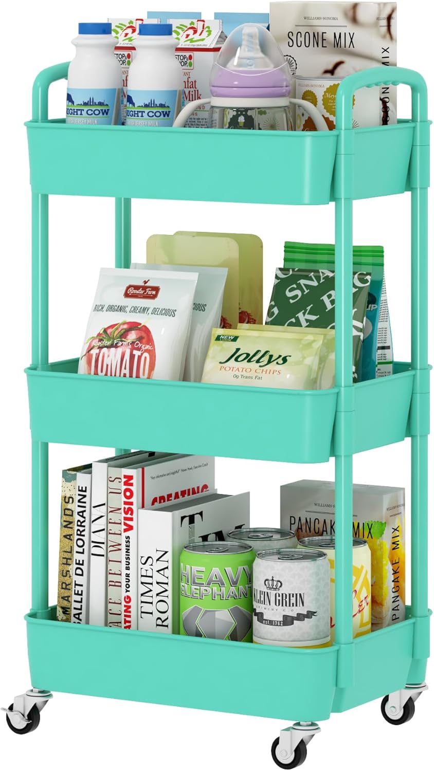 Sywhitta 3-tier Storage Rack on Wheels, Rolling Storage Rack, Kitchen ...