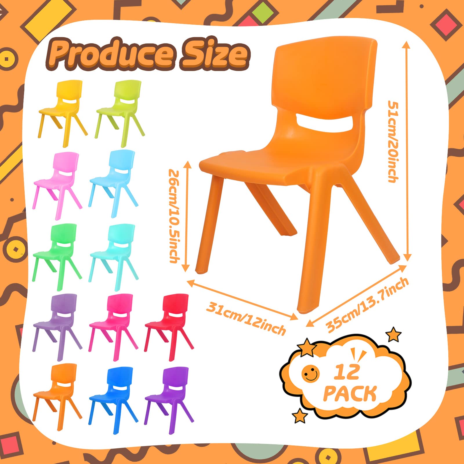 Snapklik.com : 12 Pcs Plastic School Stack Chair, 10 Inch School Chairs ...