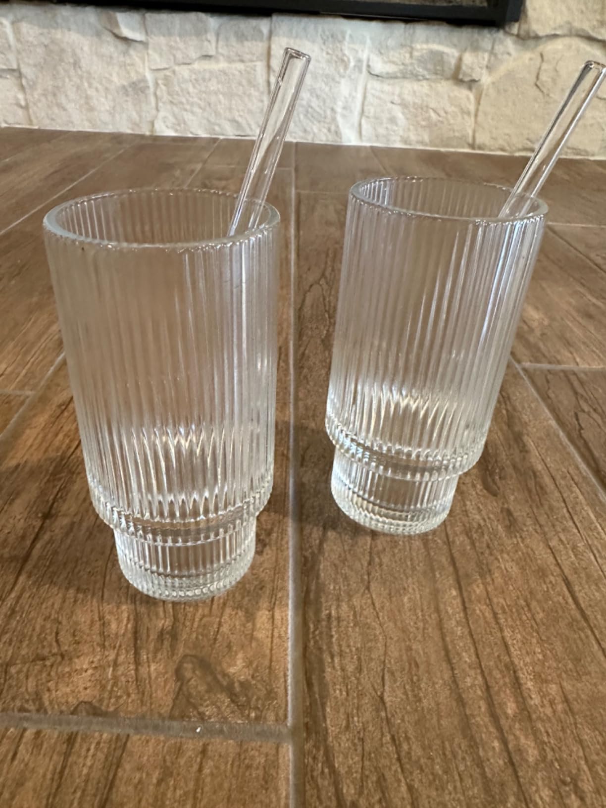 $4/mo - Finance KIVY Ribbed glassware set of 4 with straws - Stackable ...