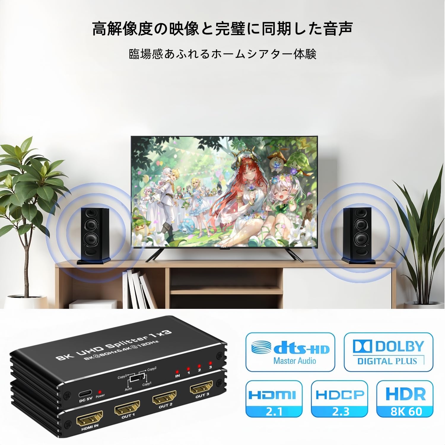 Amazon | HDMI2.1分配器 1入力3出力 8K@60Hz HDMIスプリッター 3画面