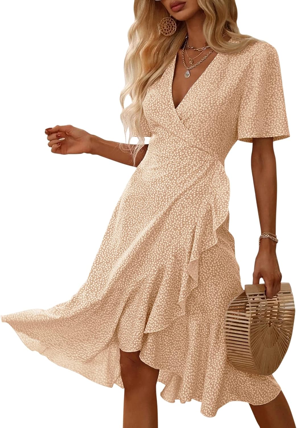 Febriajuce Women's Summer Wrap Maxi Dress Casual Boho Floral V Neck ...