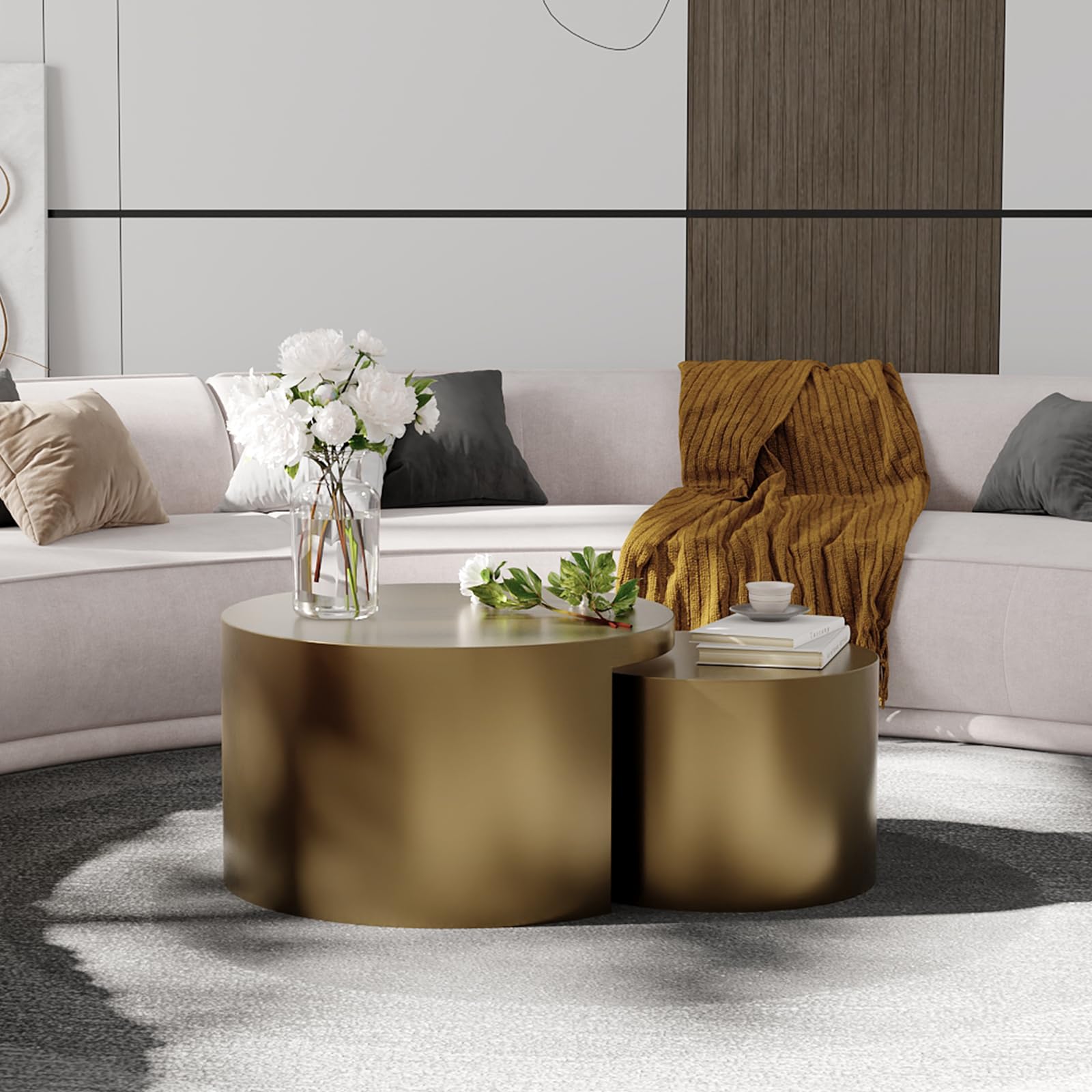 Amazon.com: Anewsun Nesting Coffee Table, Gold-Brushed Textured Coffee ...