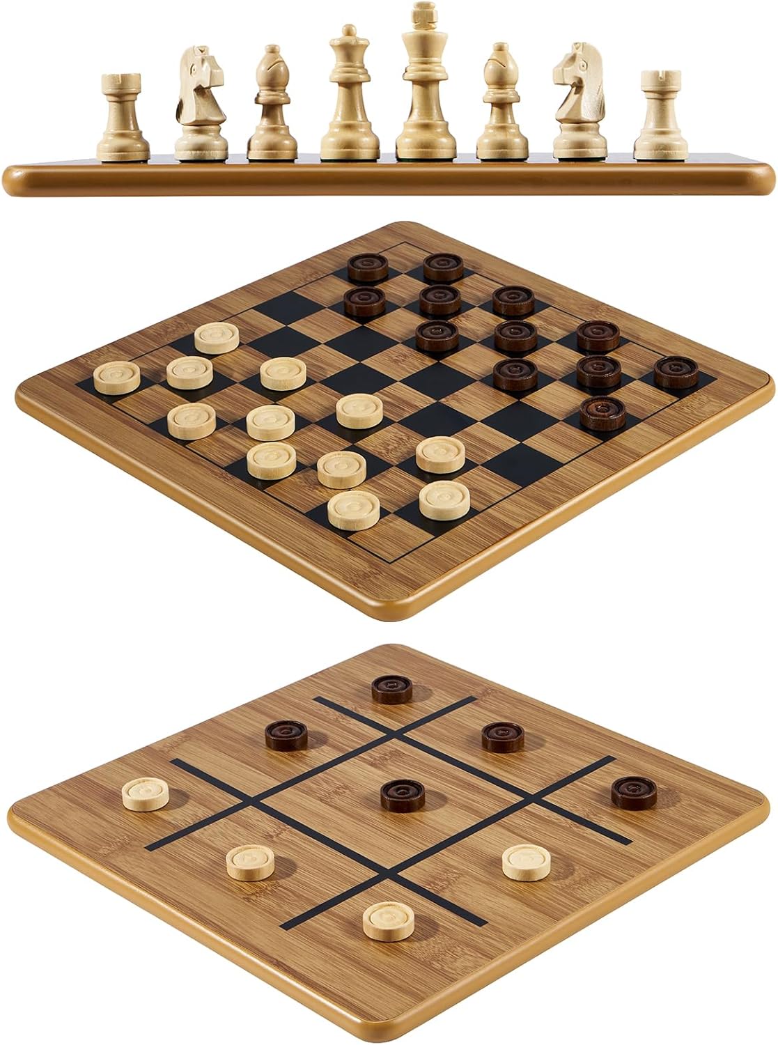 Amazon.com: VAMSLOVE Checkers Chess Tic-Tac-Toe Game Set 11.5" x 11.5 ...