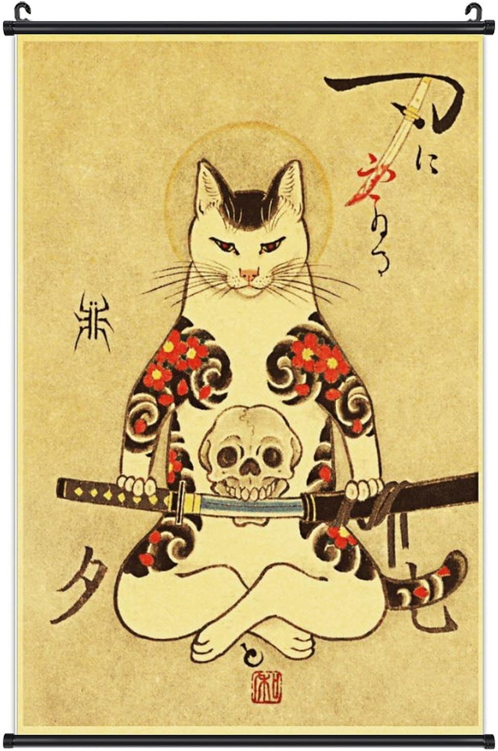 Amazon.com: A Wide Variety of Vintage Retro Japanese Samurai Cat Tattoo ...