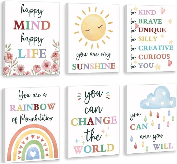 Amazon.com: HOURIA Kids Positive Affirmations Framed Canvas Wall Art ...
