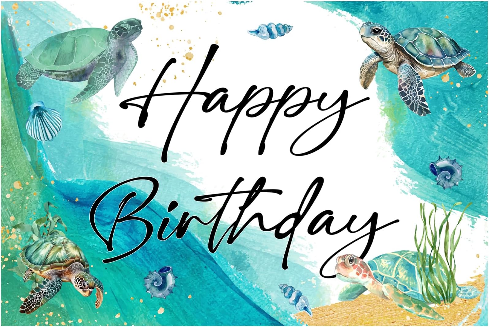 Amazon.com : JOYMEMO 5x3ft Turtle Happy Birthday Backdrop Green ...