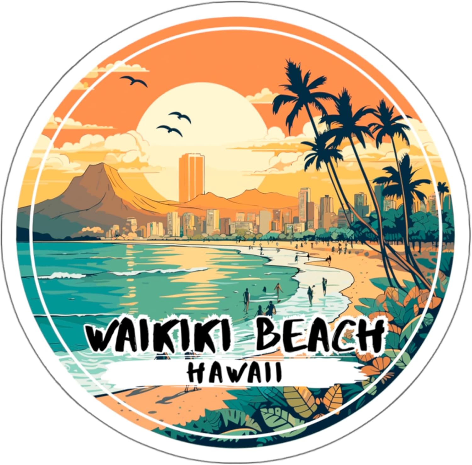 Amazon.com: Waikiki Beach Sticker Hawaii Outdoors Travel Decal Vinyl ...