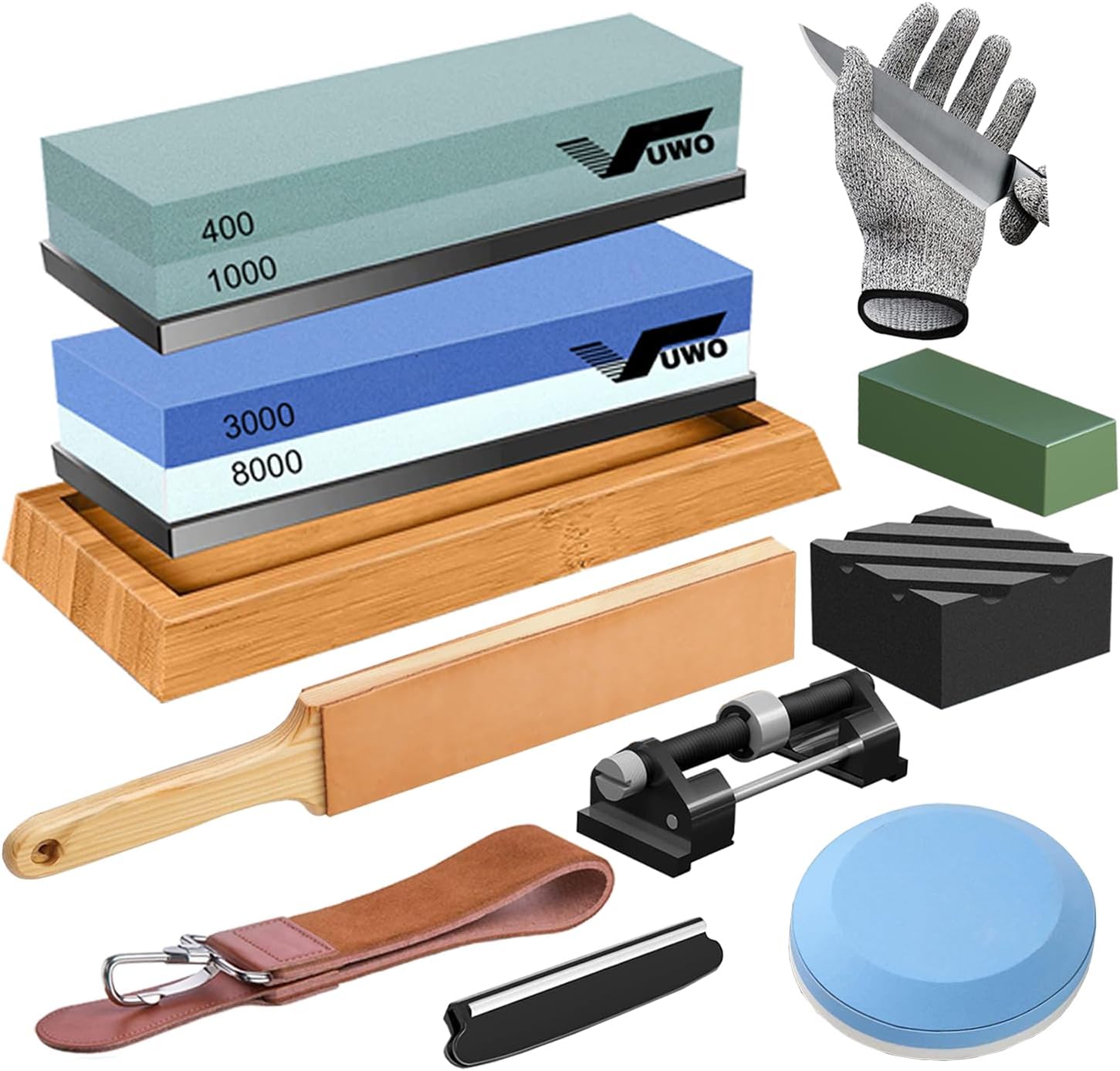 Knife Sharpening Stone Kit - Whetstone Dual Grit 400/1000 3000/8000 ...