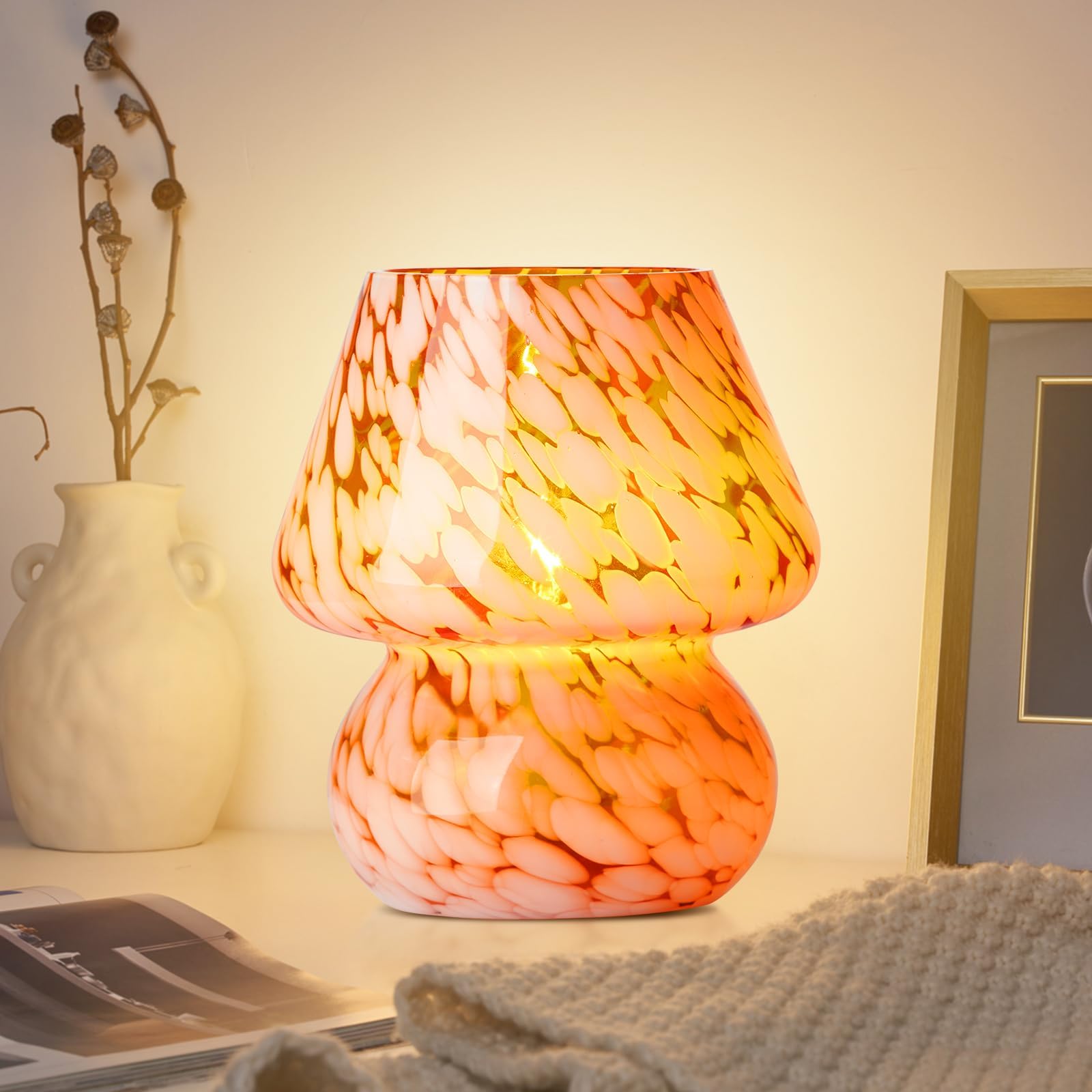 Orange Mushroom Lamp, Stepless Dimmable Small Table Lamp for Bedroom ...
