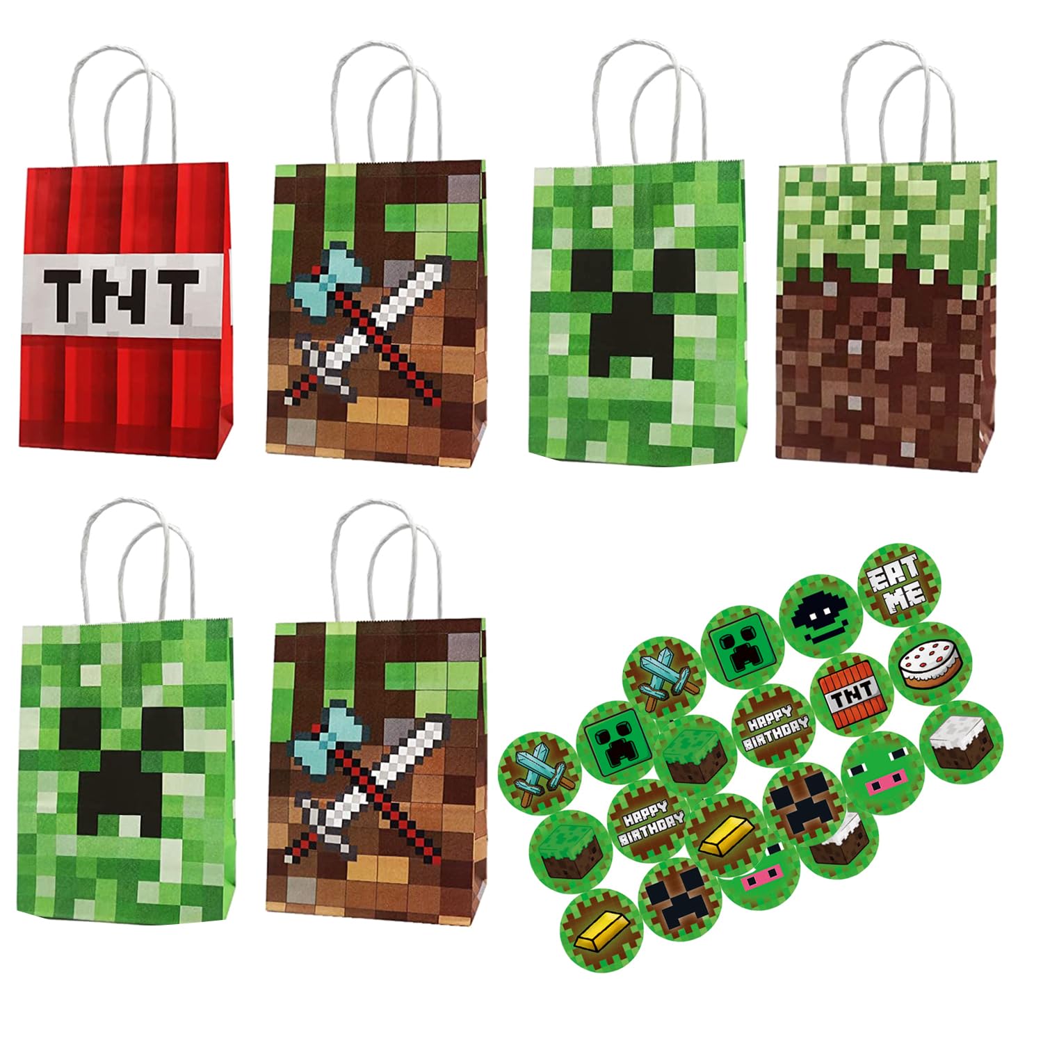 Amazon.com: The new 48pc pixel Party Gift Bags （24pcs paper bags and ...
