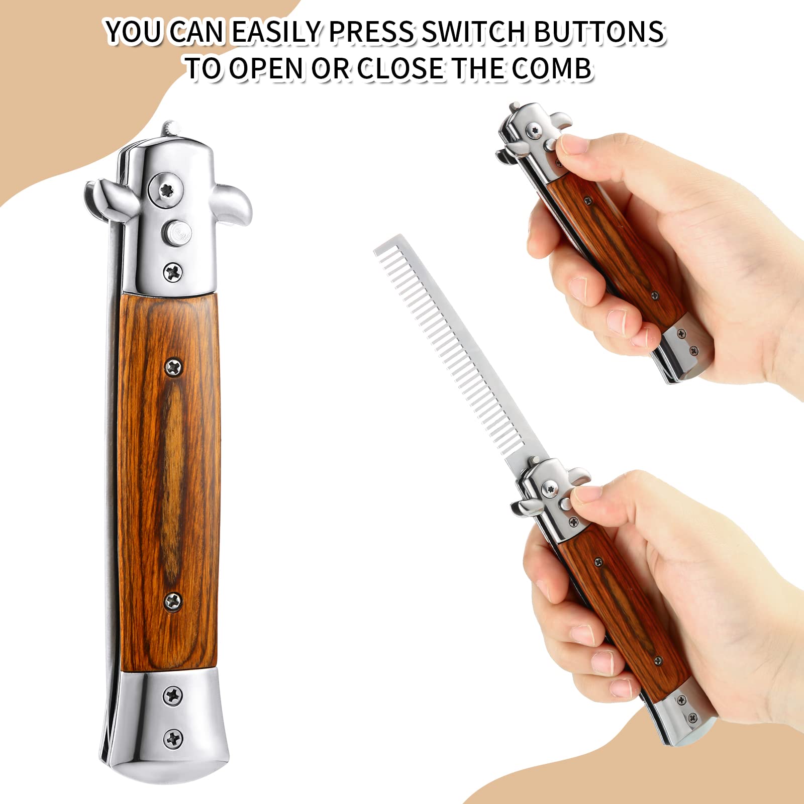 Snapklik.com : 2 Pieces Wood Grain Switchblade Blade Pocket Hair Brush ...