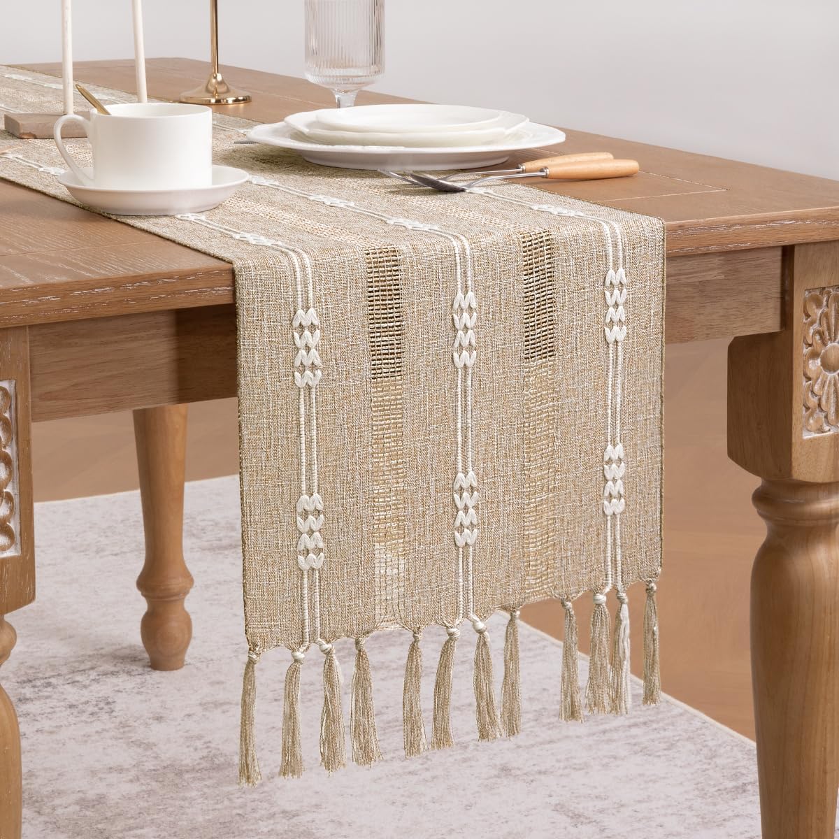 Amazon.com: Socomi Farmhouse Table Runner 108 inches Macrame Woven ...