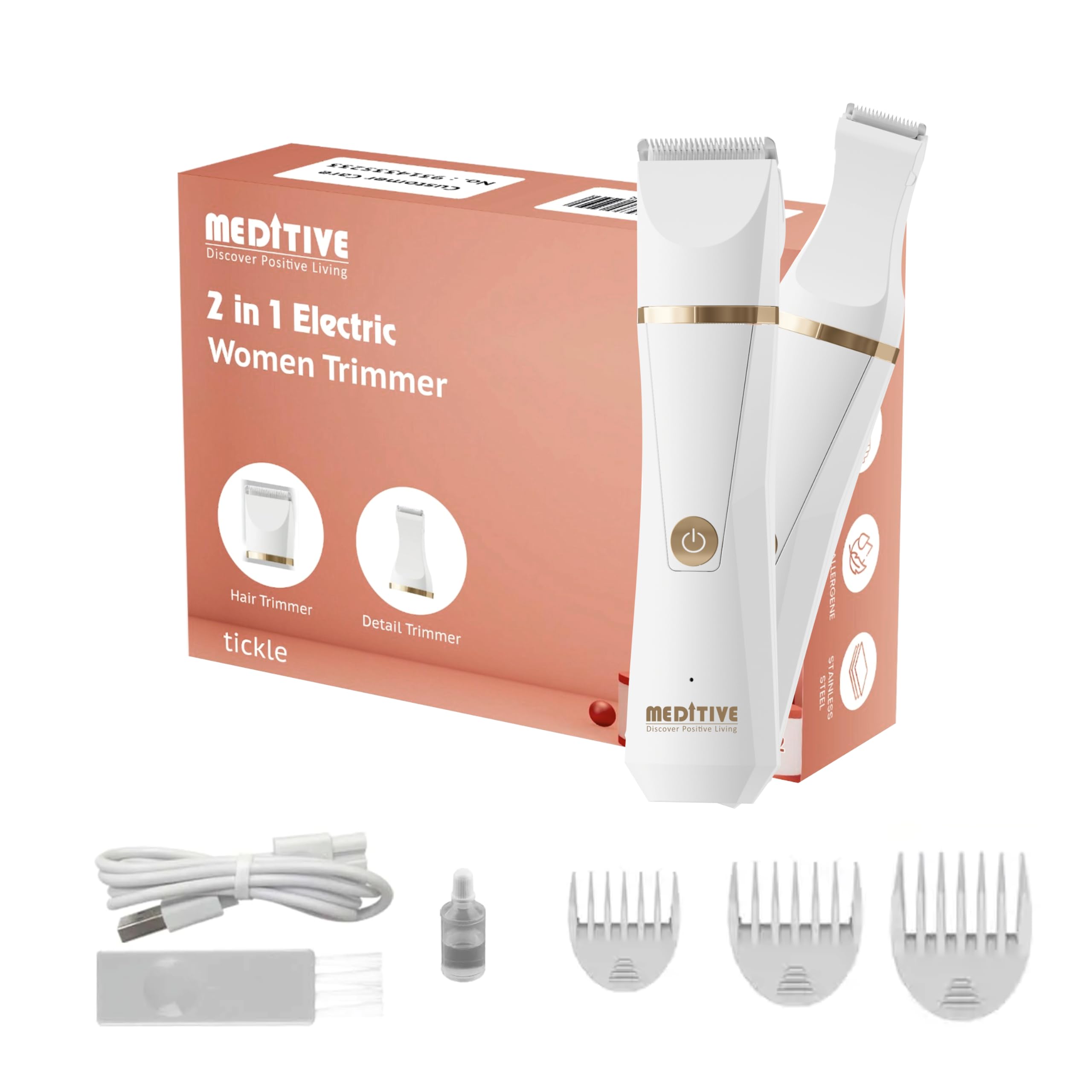 Meditive Women Trimmer, Body Electric Trimmer with Type-C USB ...